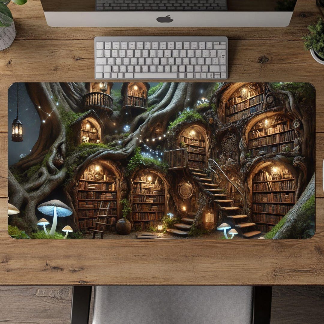 Magical Library Desk Pad Fantasy Book Mouse Pad Dark Academia Desk Mat ...