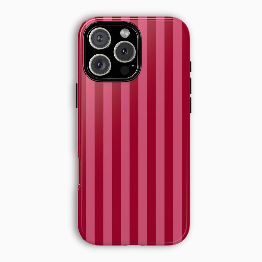 BERRY STRIPES iPhone Case, Red and Pink Striped Design, iPhone 16 Pro ...