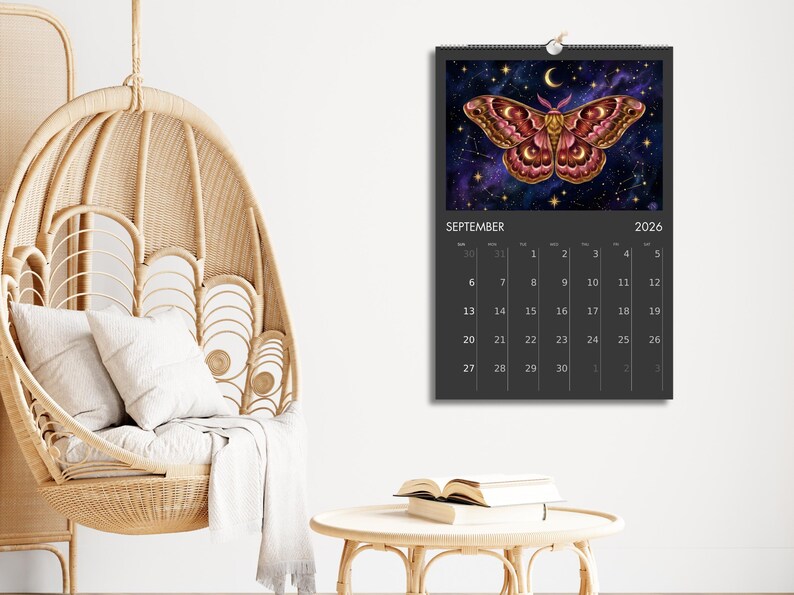 2026 Celestial Moths Wall Calendar, Dark Academia Decor, Witchy Moon ...