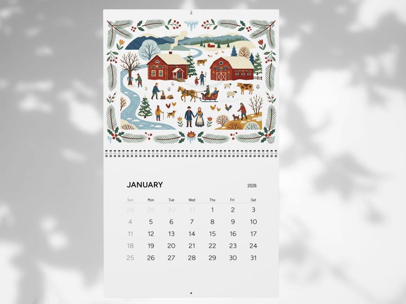 2026 Wall Calendar Folk Art Scandinavian Farm Life, Nordic Swedish Folk ...