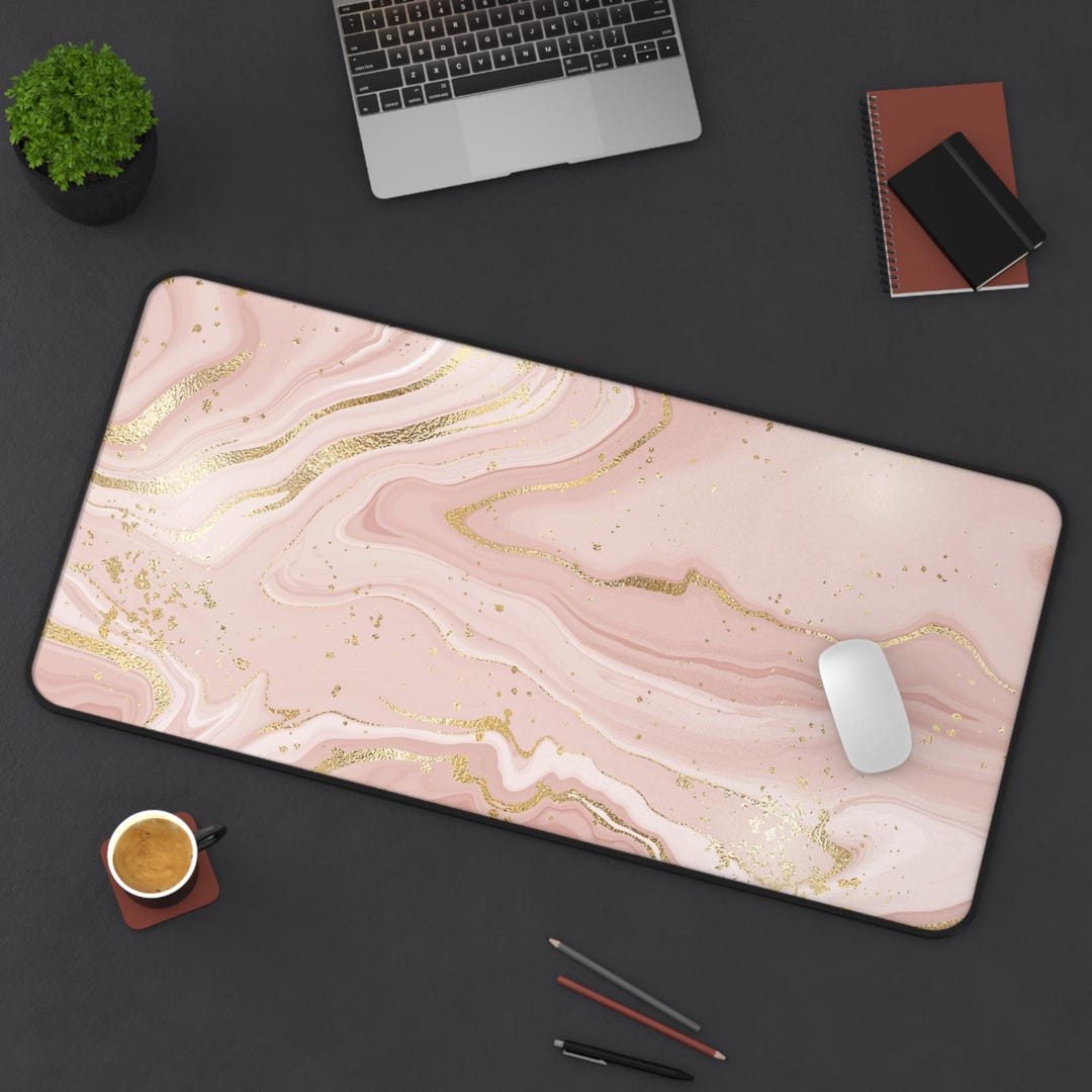 Blush Pink Marble Desk Pad Gold Foil Mouse Pad Elegant Desk Mat Office ...