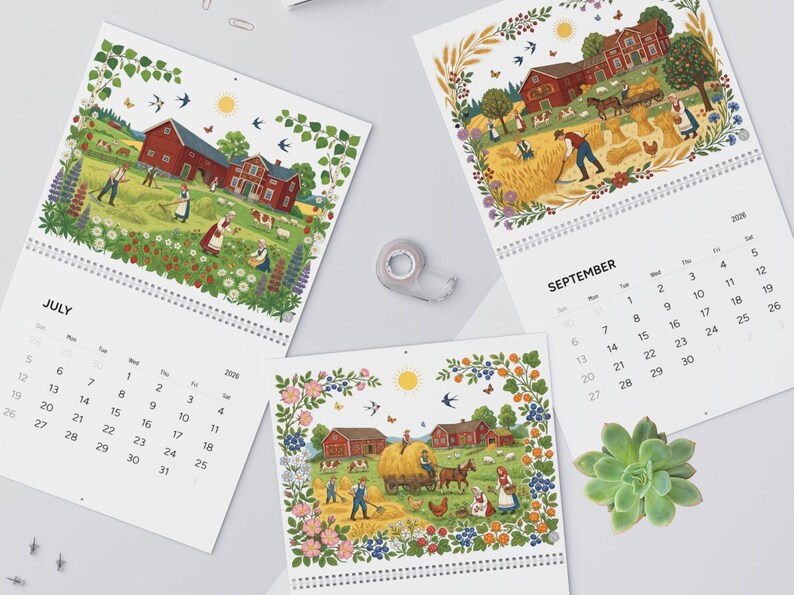 2026 Wall Calendar Folk Art Scandinavian Farm Life, Nordic Swedish Folk ...