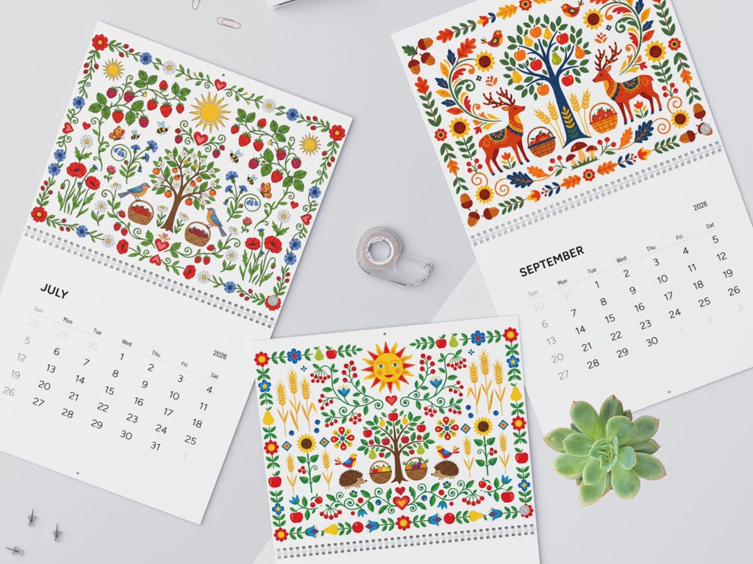 2026 Wall Calendar Nordic Folk Art, Scandinavian Swedish Folk Calendar ...