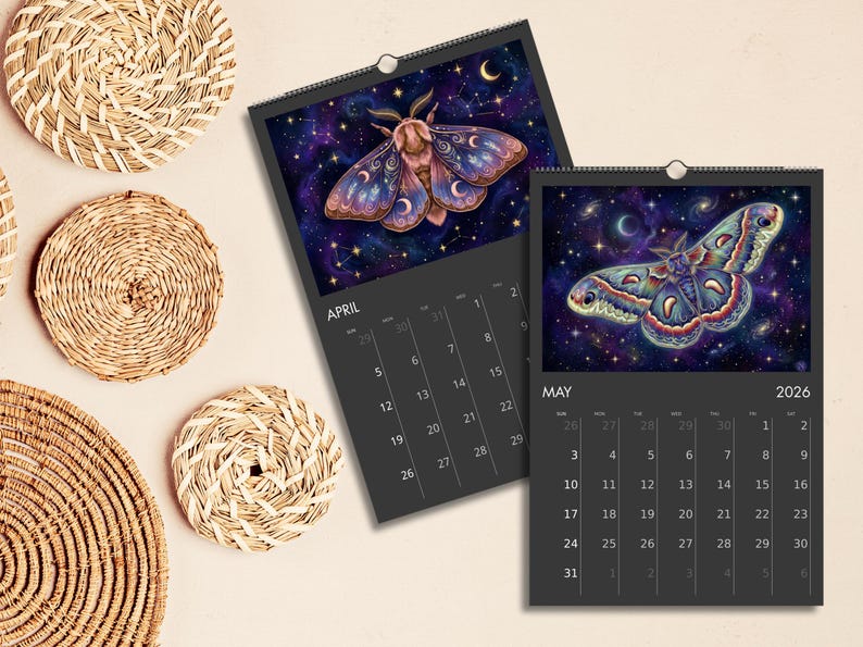 2026 Celestial Moths Wall Calendar, Dark Academia Decor, Witchy Moon ...