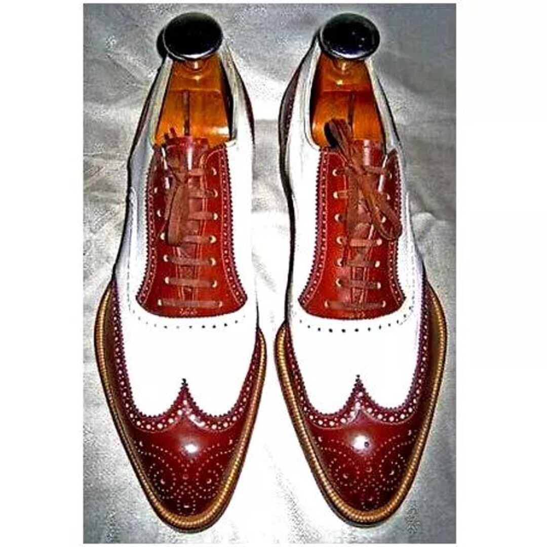 Men,s Handmade New Two-tone Wingtip Leather Brogue Oxford Lace up Dress ...