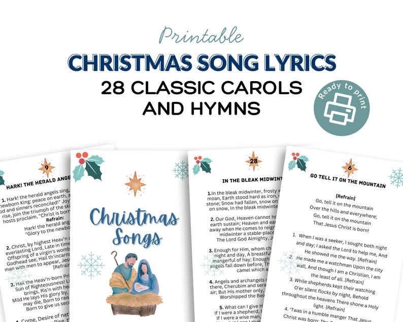 Christmas Song Lyrics Booklet | 28 Classic Carols Printable PDF ...