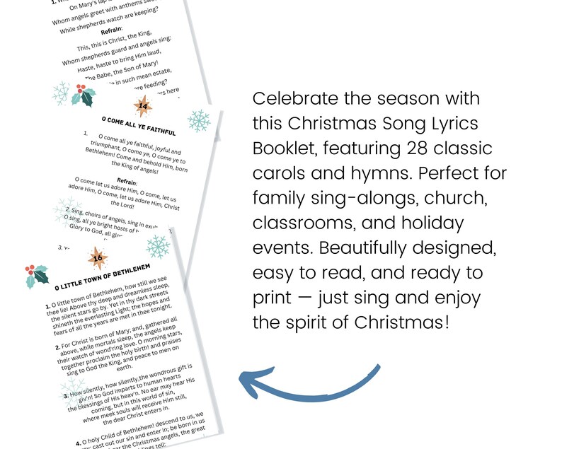 Christmas Song Lyrics Booklet | 28 Classic Carols Printable PDF ...