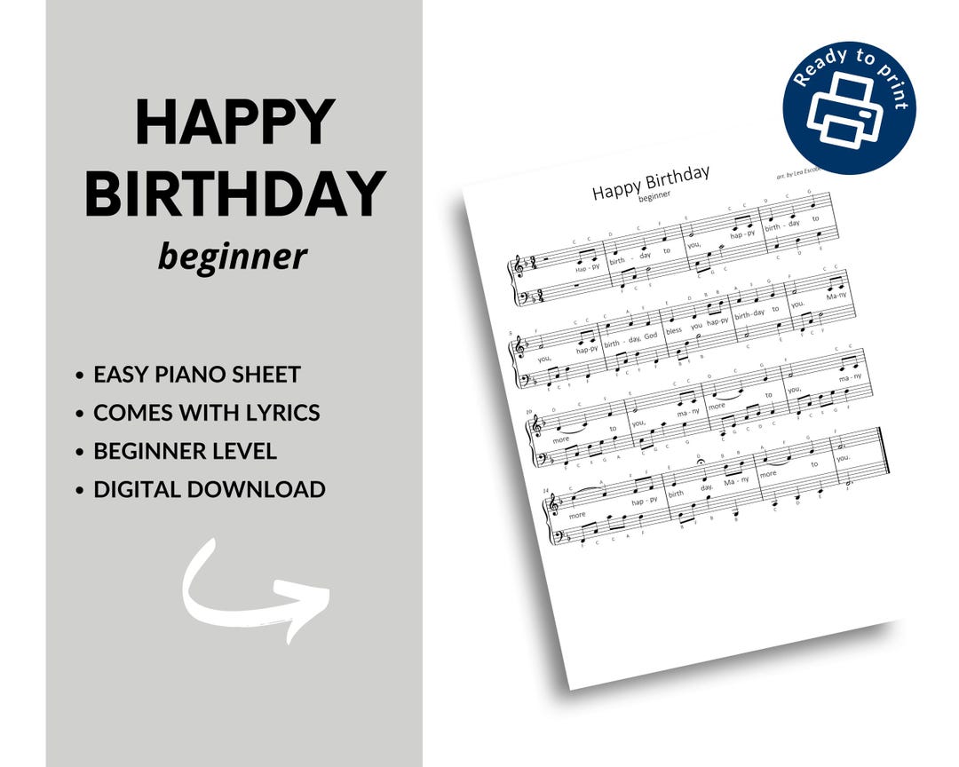 Happy Birthday Easy Piano Sheet Music for Beginners With Lyrics & Note ...