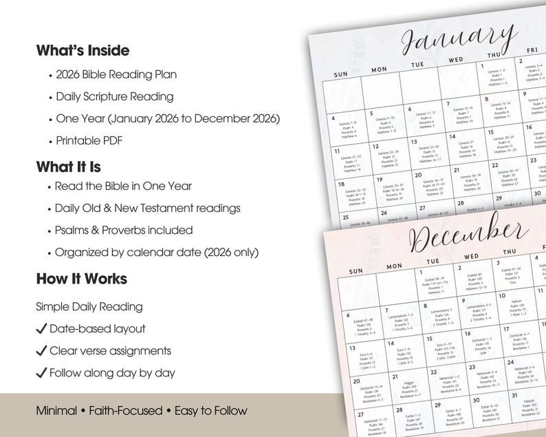 2026 Daily Bible Reading Calendar | One Year Daily Scripture Reading ...