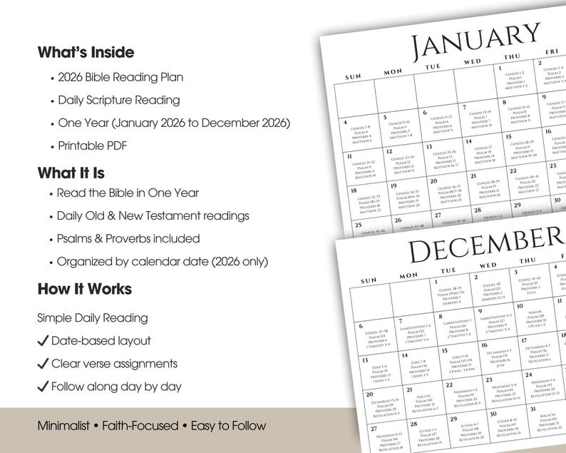 2026 Daily Bible Reading Calendar | Minimalist Christian Planner ...