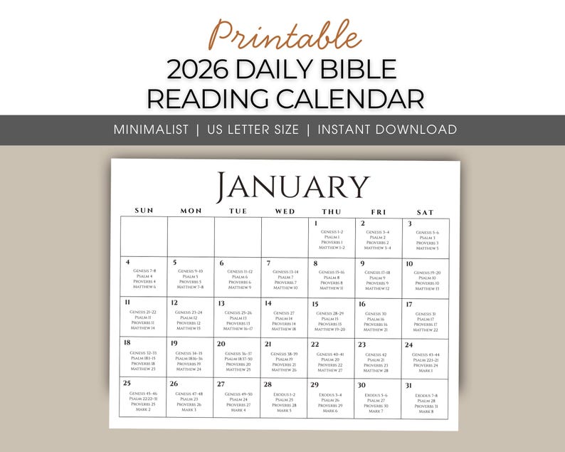 2026 Daily Bible Reading Calendar | Minimalist Christian Planner ...