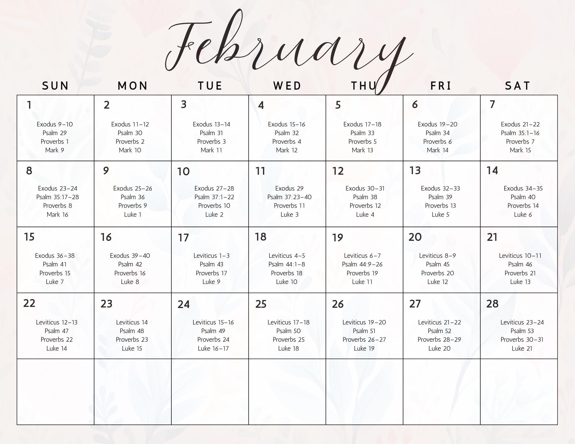 2026 Daily Bible Reading Calendar | One Year Daily Scripture Reading ...