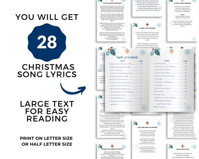 Christmas Song Lyrics Booklet | 28 Classic Carols Printable PDF ...