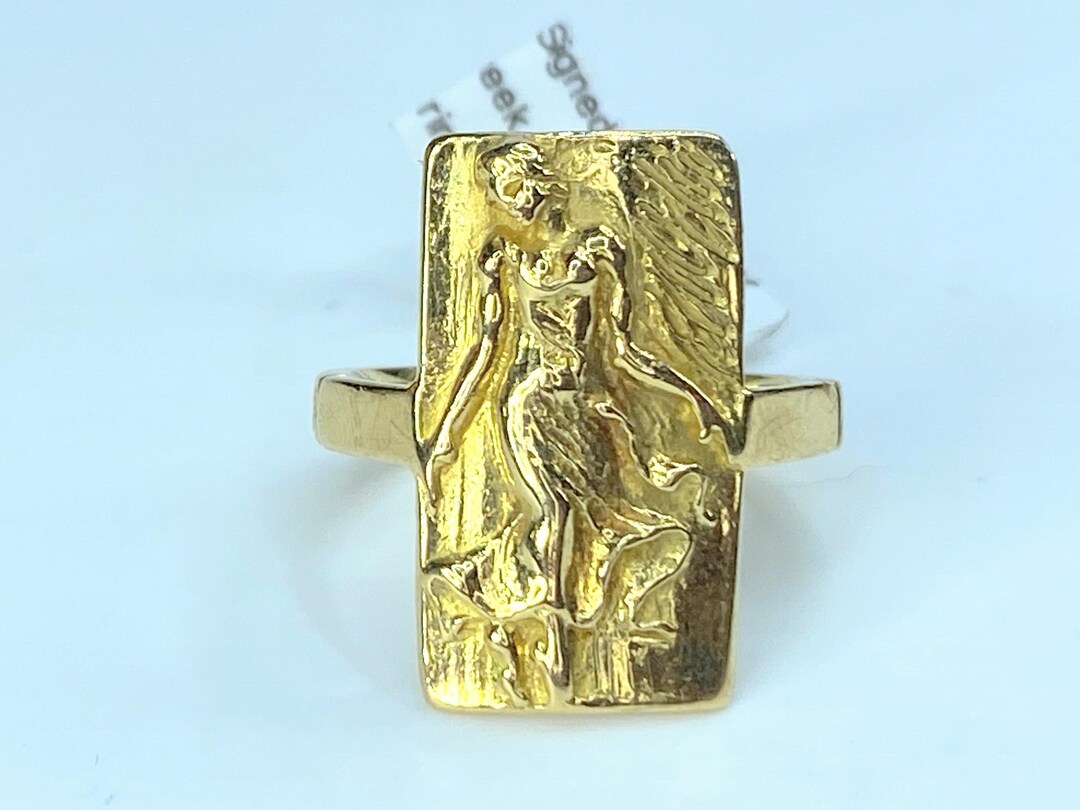 Signed 18KYG Neo Greek Goddess Repousse Etching Ring S6 6.6g JR9000 - Etsy