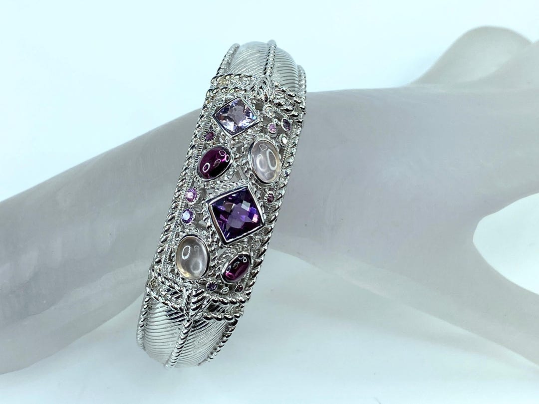 Judith Ripka Sterling Silver Pink/purple Multi-gemstone Cuff Bangle 7.5 ...