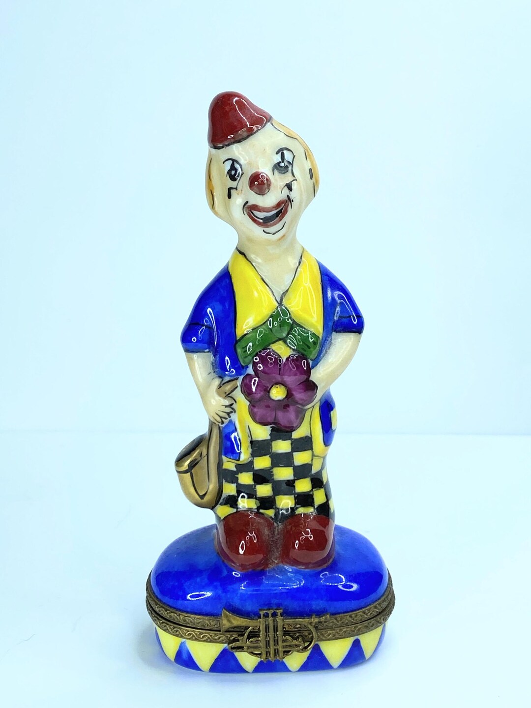Limoges JD Jester Clown Holding Flower and Flute Trinket A55 - Etsy