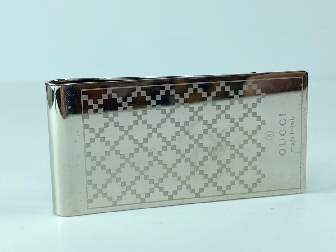 GUCCI Money Clip Diamantissima Logo Bill Clip Men's Silver Metal Italy ...