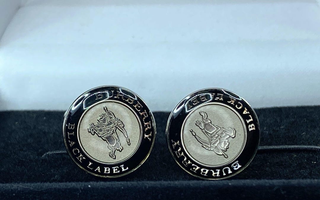 Burberry Classic Check Round Horsenight Silver Cufflinks Authentic ...