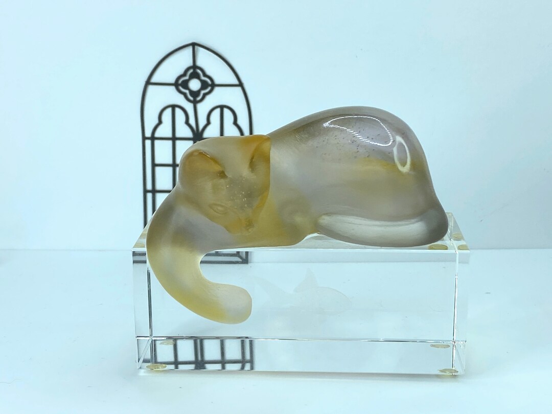 Daum Crystal Cat Amber-grey W/original Box - Etsy