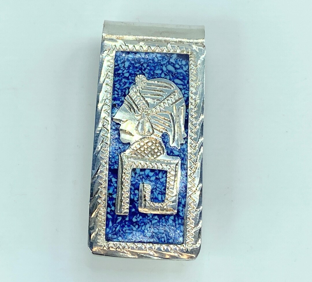 Chief Head Alpaca Silver Turquoise Chip Taxco Mexico Handmade Money ...