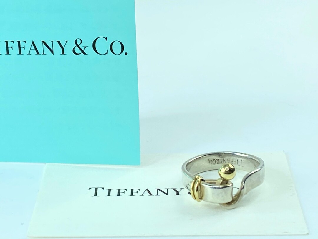 Tiffany Co. Sterling Silver 18k Gold Buckle Hook & Eye Ring 4.6g S6.25 ...