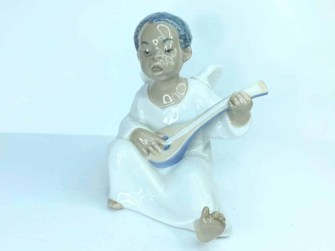 Lladro Black Legacy Collection Porcelain Angel With Lute Mandolin Spain ...