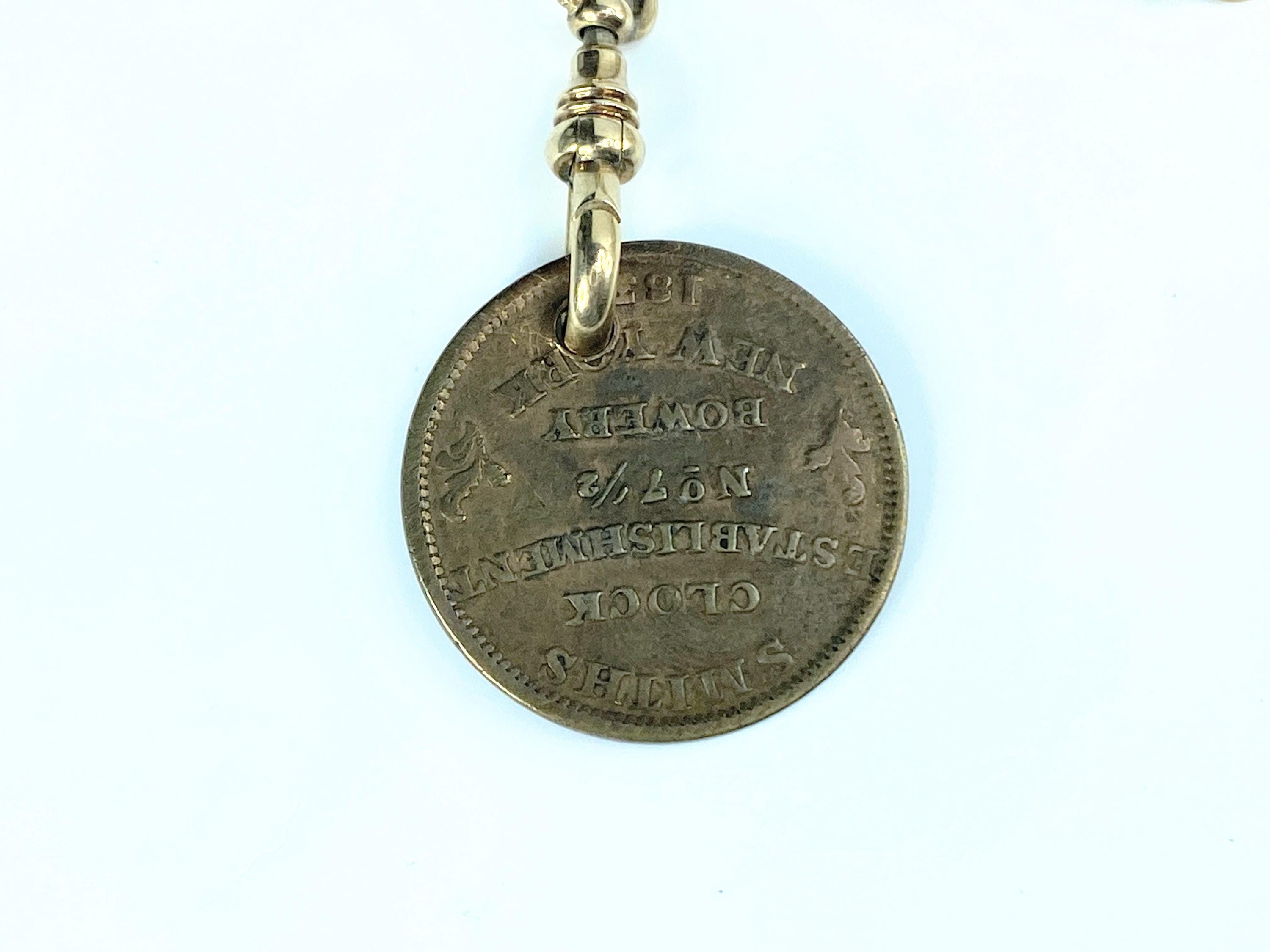 Antique 14K Texture Pocket Watch Chain & 1837 hard Times Token 44.3g ...
