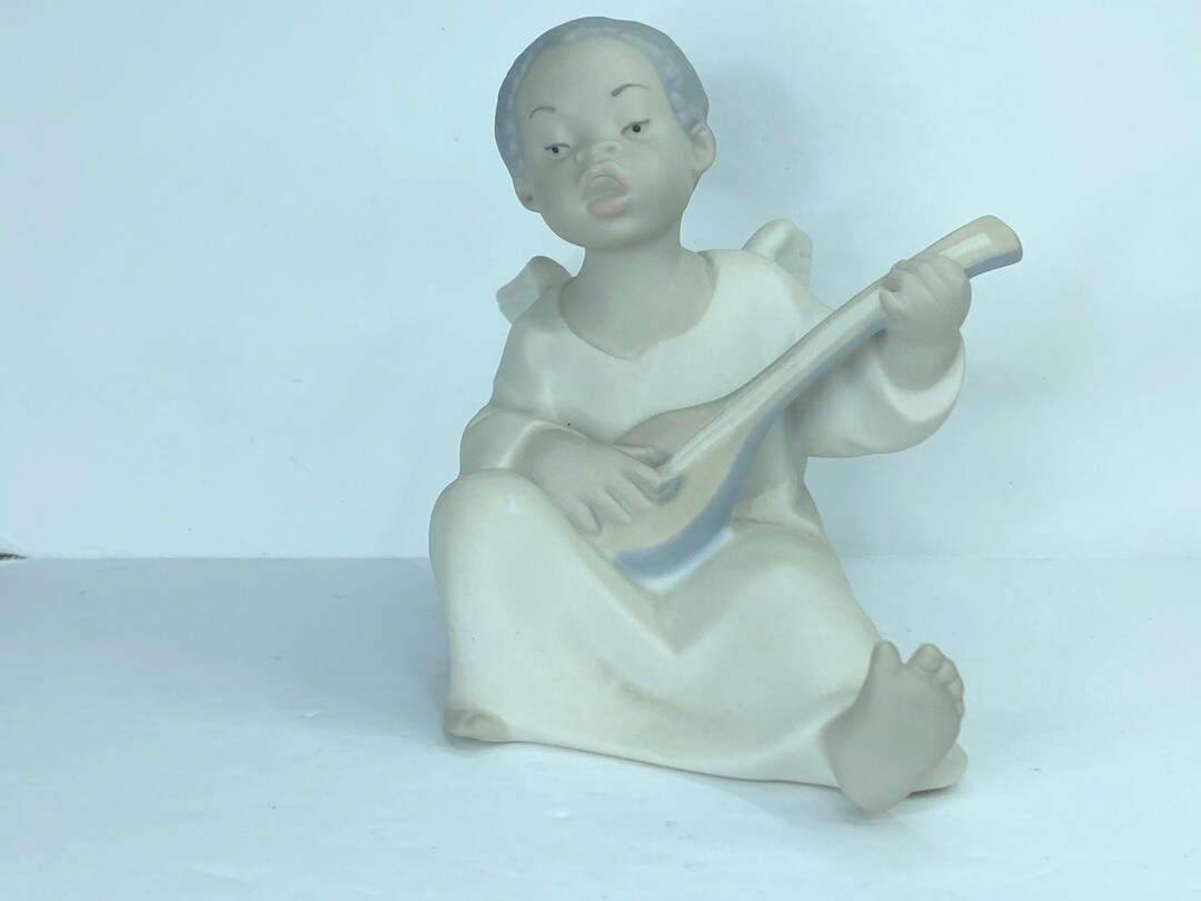 LLADRO Black Legacy Angel Boy W/mandolin 4537 Satin Finish Perfect A116 ...