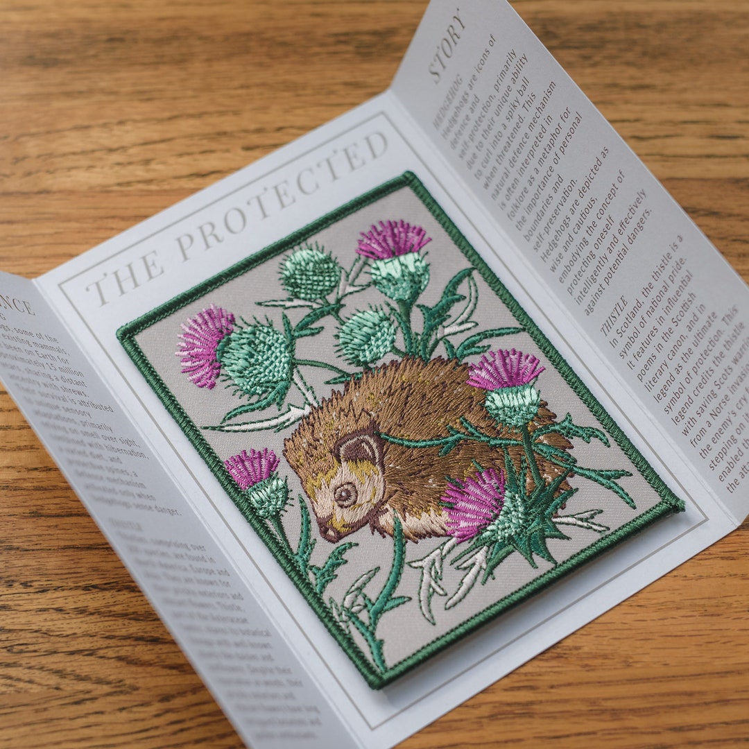 Hedgehog & Thistle Embroidered Patch: Scottish Nature Art - Etsy