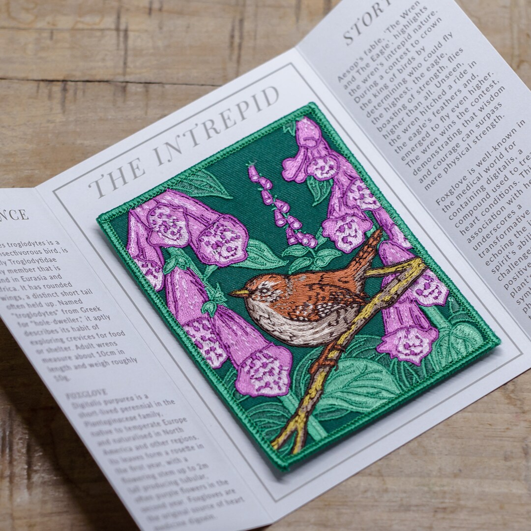 Wren and Foxglove Embroidered Patch, Bird Patch, Nature Patch, Nature ...