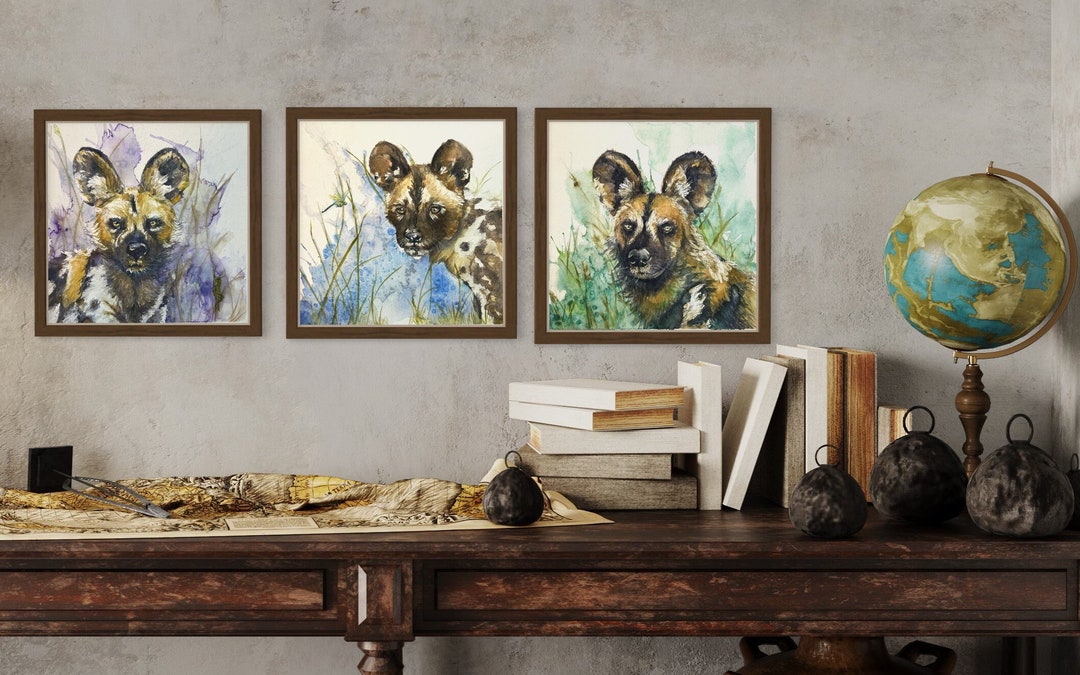 Wild Dogs African Wildlife Art X3 Special Offer - Watercolour Fine Art ...