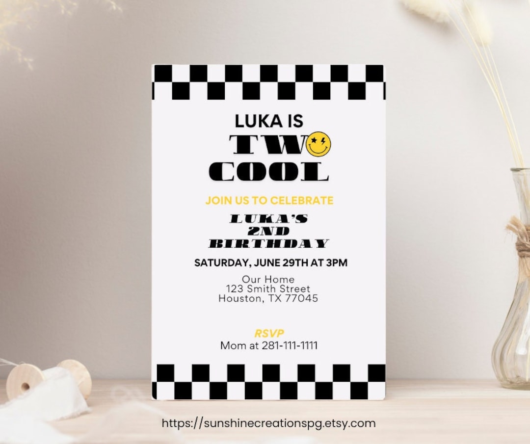 Editable Two Cool Birthday Invitation Birthday Smiley Face Birthday ...