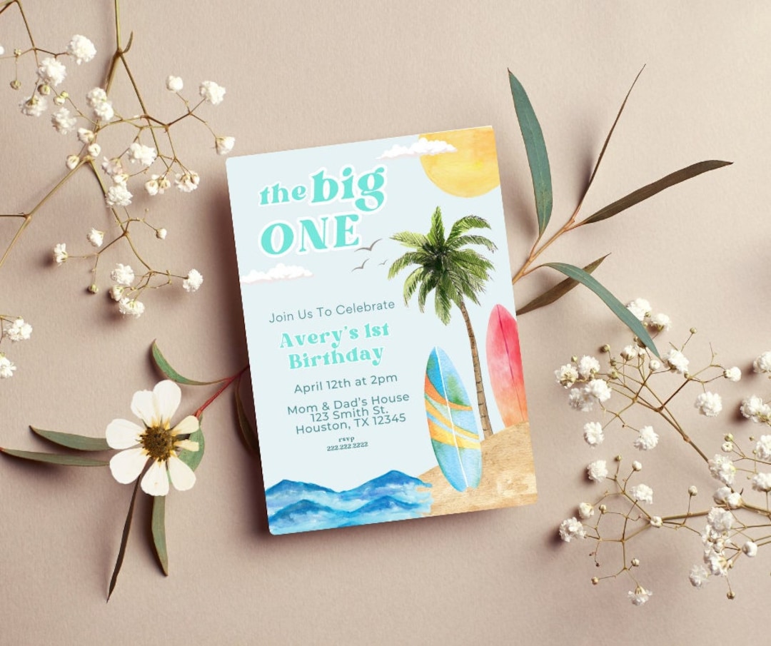 Editable the Big One Birthday Invitation Beach Birthday Sun Invite 1st ...