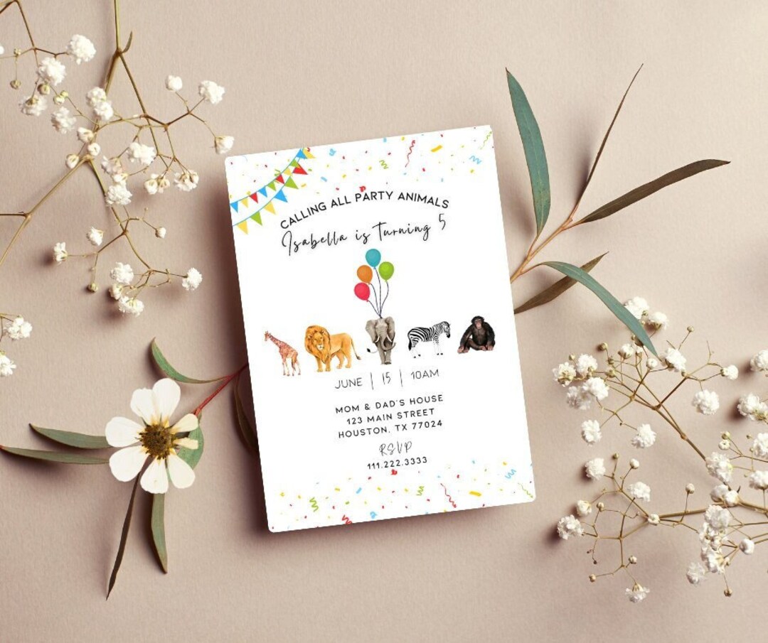 Editable Party Animals Invitation, Party Animals Birthday Invitation ...