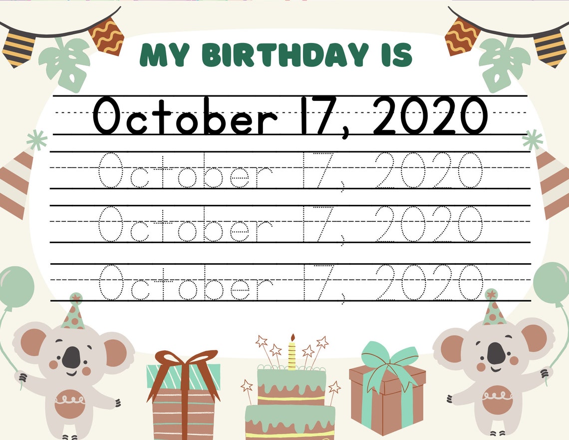 Funny Colorful Birthday Tracing Custom Worksheet With Koala/ Groovy ...
