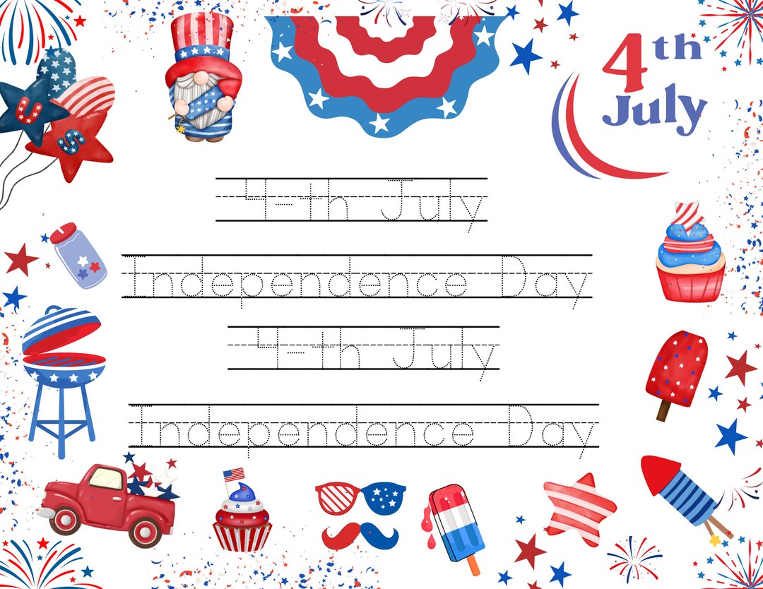 Bright Printable Tracing 4th of July,4th of July Decorations, Patriotic ...