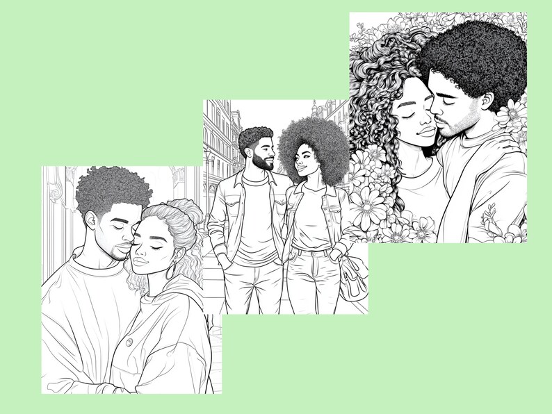 50 Black Couple Valentine's Day Coloring Pages, Couple Coloring Book ...