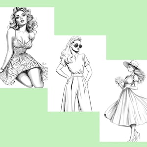 50 50s Fashion Coloring Pages, Vintage Fashion Coloring Book for Adults ...