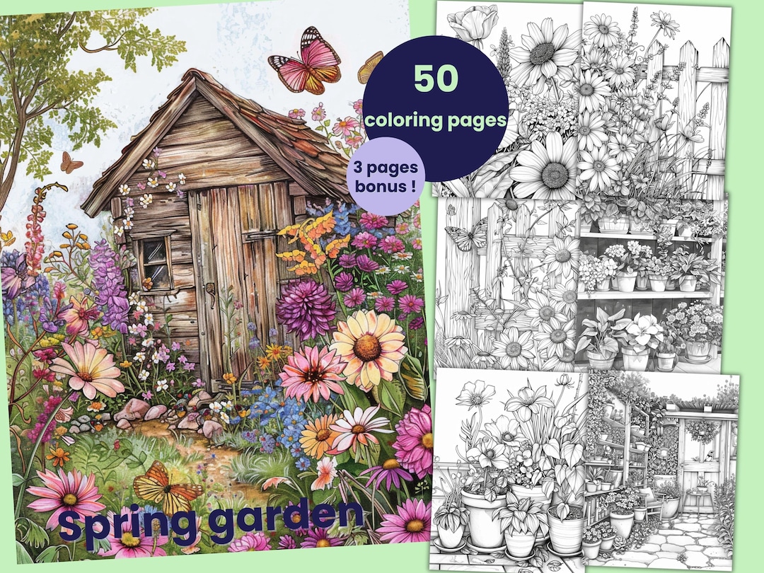 50 Flower Garden Coloring Pages, Flower and Garden Coloring Book for ...