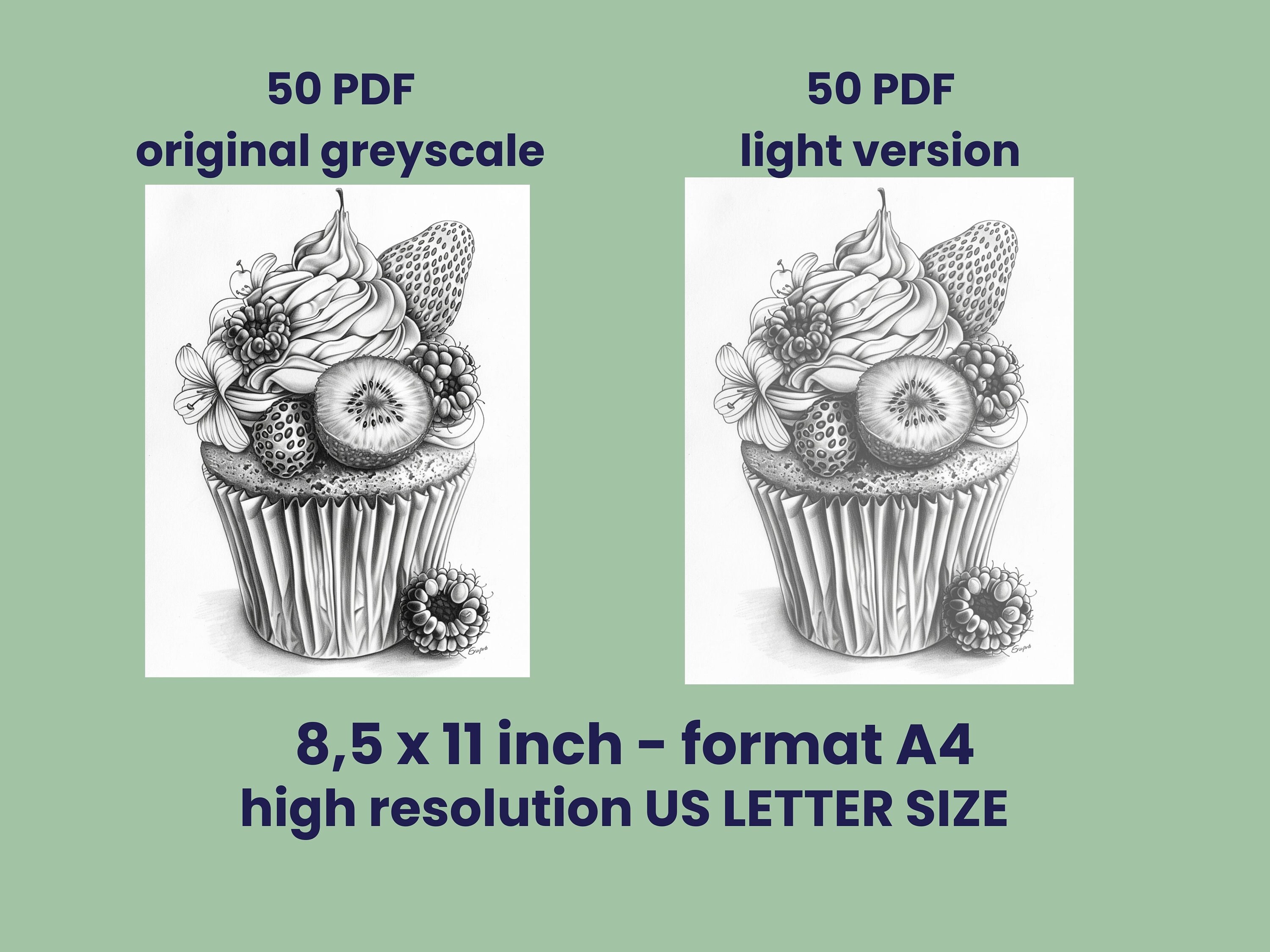 50 Cupcake Coloring Pages, Dessert Coloring, Coloring Book for Adults ...