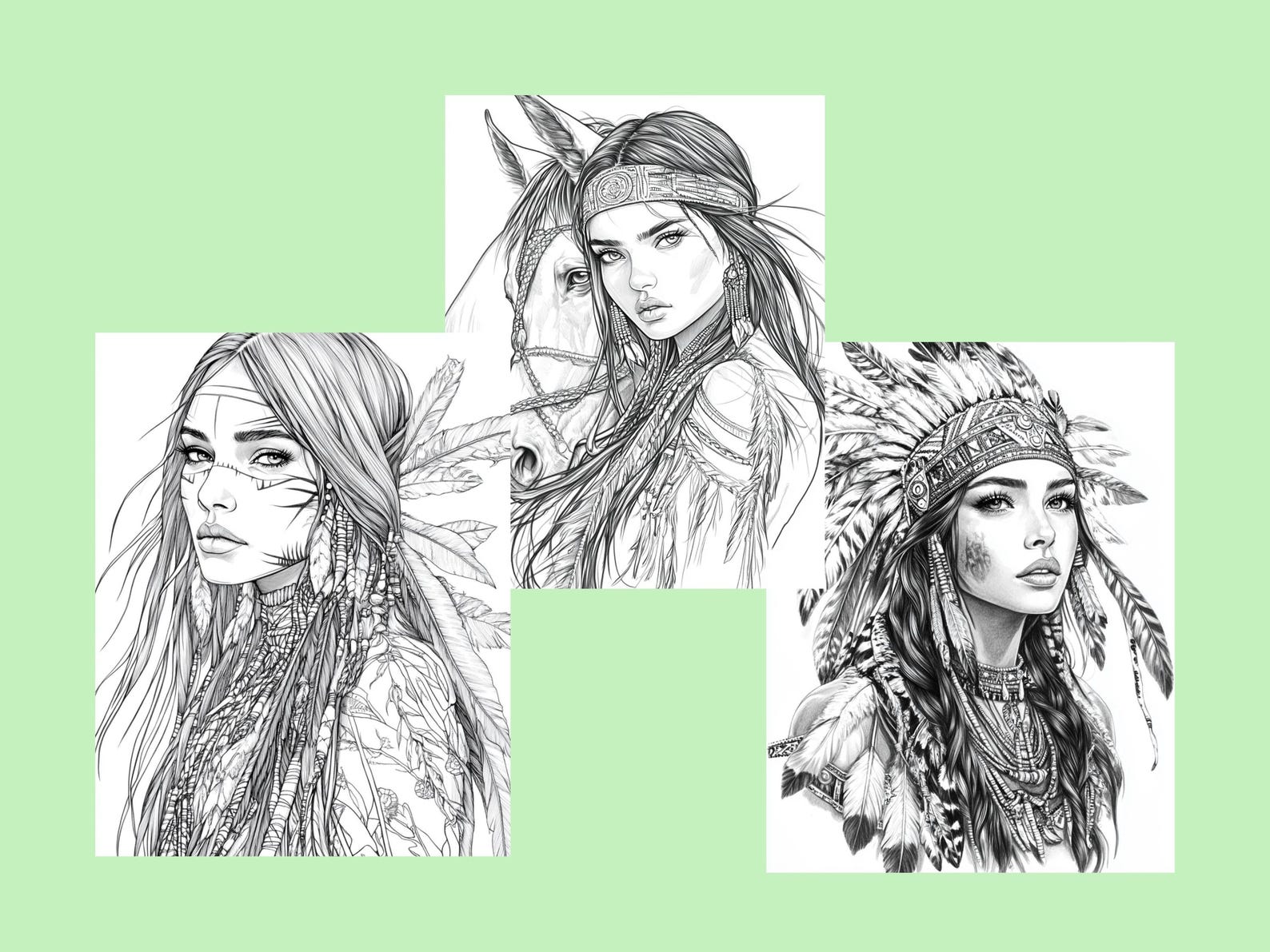 50 Native American Woman Coloring Pages, Coloring Book for Adults and ...