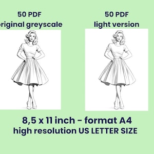 50 50s Fashion Coloring Pages, Vintage Fashion Coloring Book for Adults ...