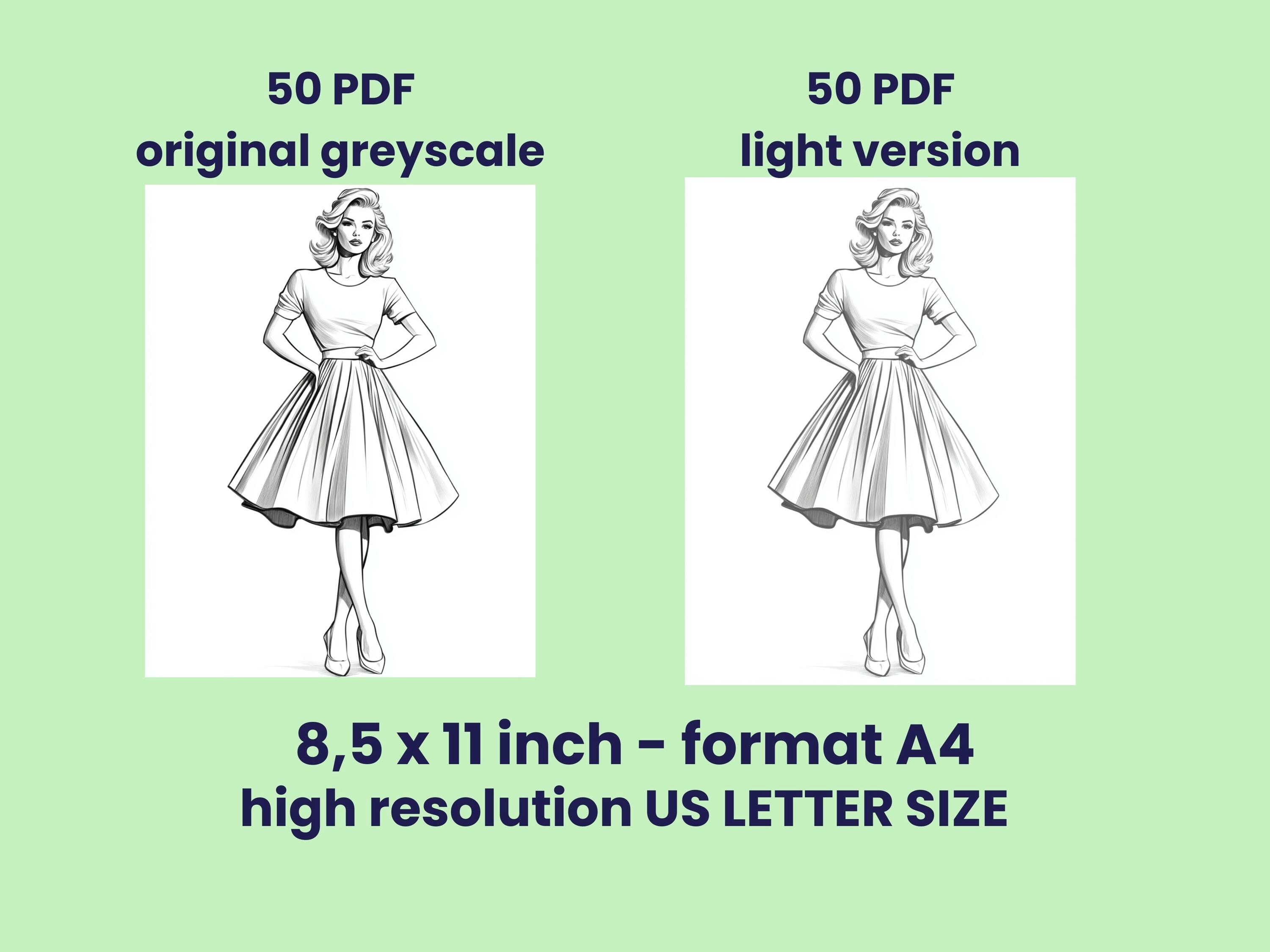 50 50s Fashion Coloring Pages, Vintage Fashion Coloring Book for Adults ...