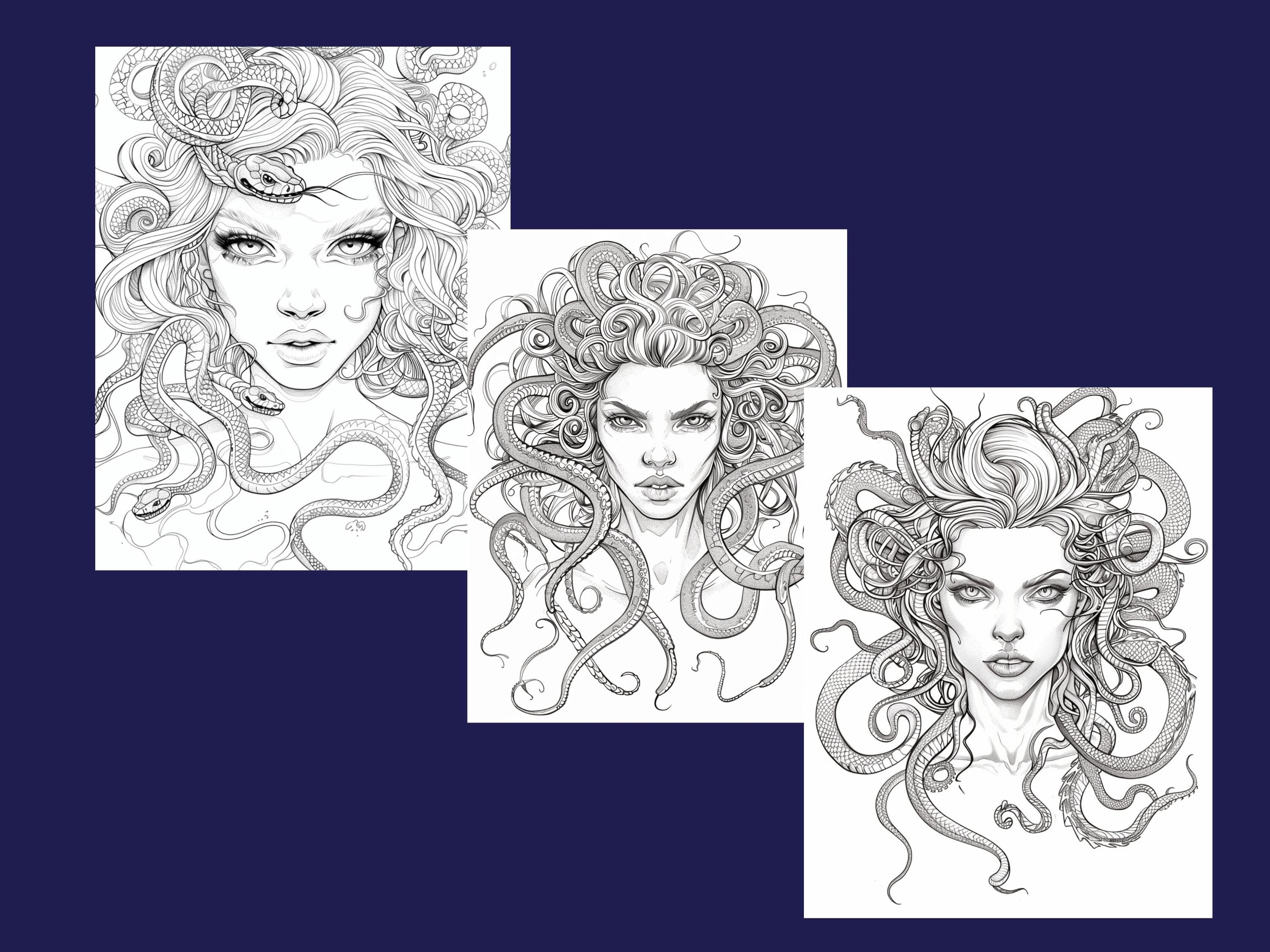 50 Medusa Coloring Pages, Fantasy Coloring Book for Adults and Kids ...