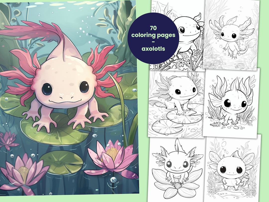 70 Cute Axolotls Coloring Pages, Coloring Book for Kids and Adults, PDF ...
