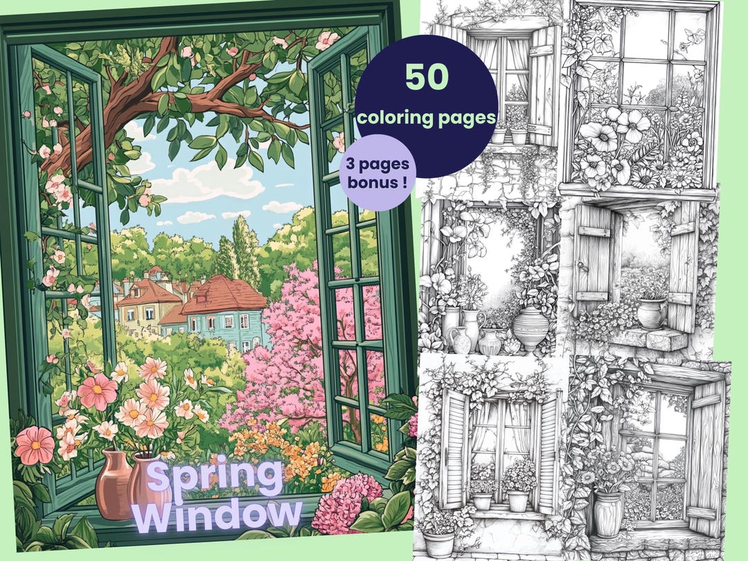 50 Spring Window Coloring Pages, Floral Window Printable Coloring Pages ...