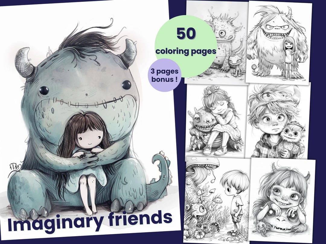 50 Imaginary Friend Coloring Pages, Fantasy Coloring Book for Adults ...
