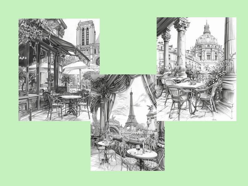 50 Coloring Pages of Parisian Cafes, Coloring Book About Vintage ...