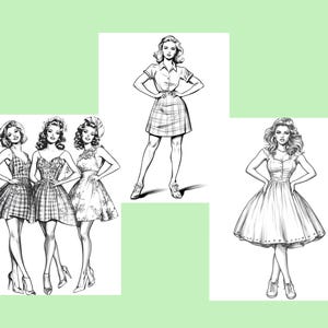 50 50s Fashion Coloring Pages, Vintage Fashion Coloring Book for Adults ...