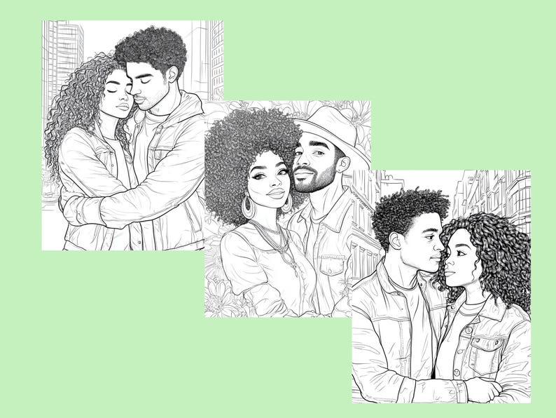 50 Black Couple Valentine's Day Coloring Pages, Couple Coloring Book ...